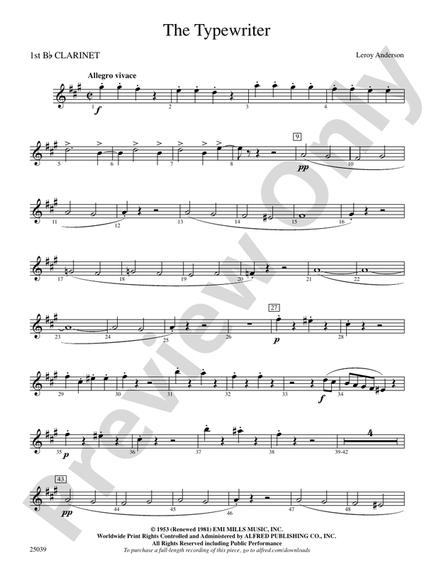 The Typewriter: 1st B-flat Clarinet: 1st B-flat Clarinet Part - Digital ...