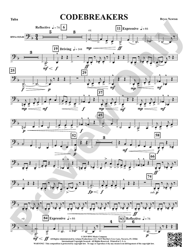 Codebreakers: Tuba: Tuba Part: Bryce Newton - Digital Sheet Music Download
