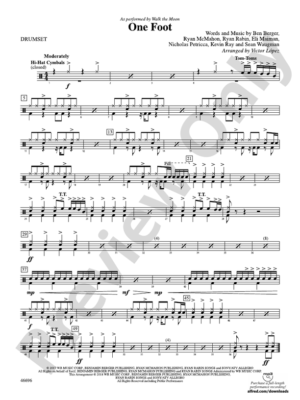 One Foot: Drums: Drums Part - Digital Sheet Music Download
