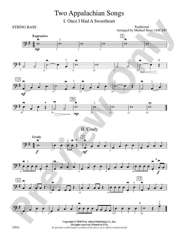 Two Appalachian Songs: String Bass: String Bass Part - Digital Sheet ...