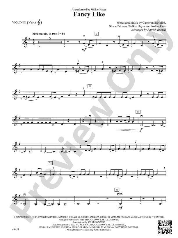 Fancy Like: 3rd Violin (Viola [TC]): 3rd Violin (Viola [TC]) Part ...