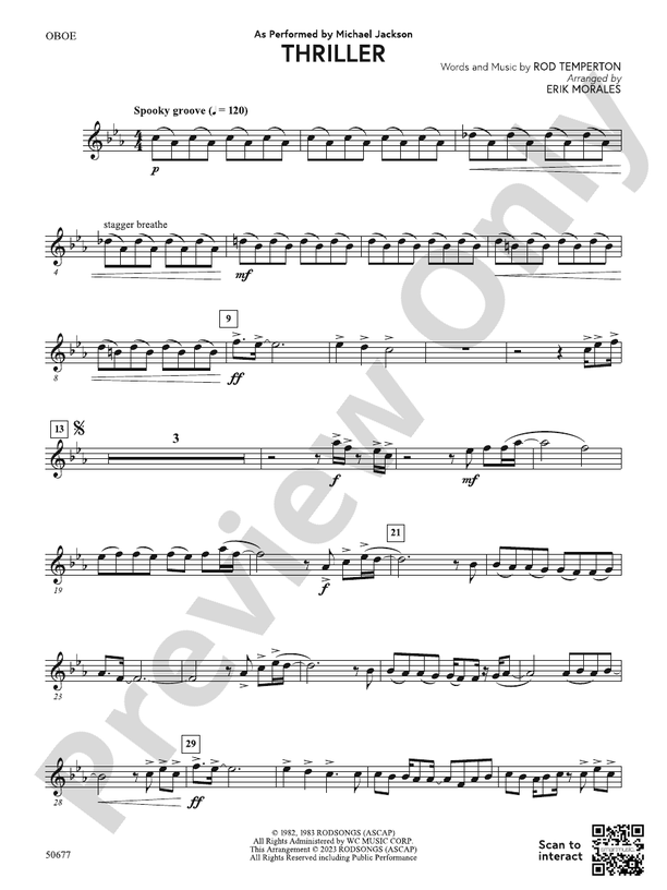 Thriller: Oboe: Oboe Part - Digital Sheet Music Download