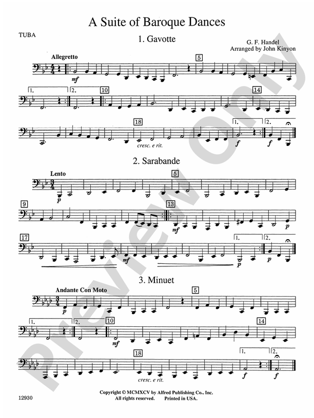 A Suite of Baroque Dances: Tuba: Tuba Part - Digital Sheet Music Download