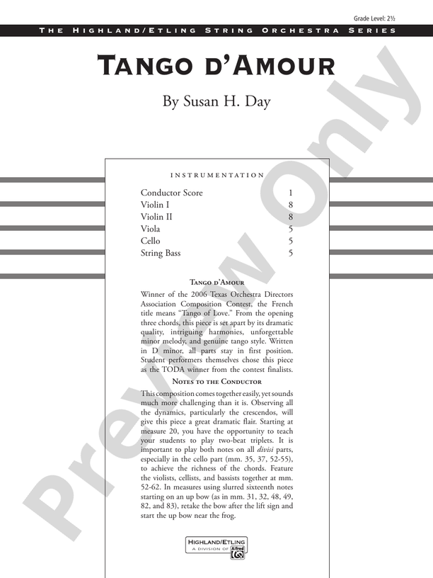 Tango d'Amour: Score: String Orchestra Score - Digital Sheet Music Download