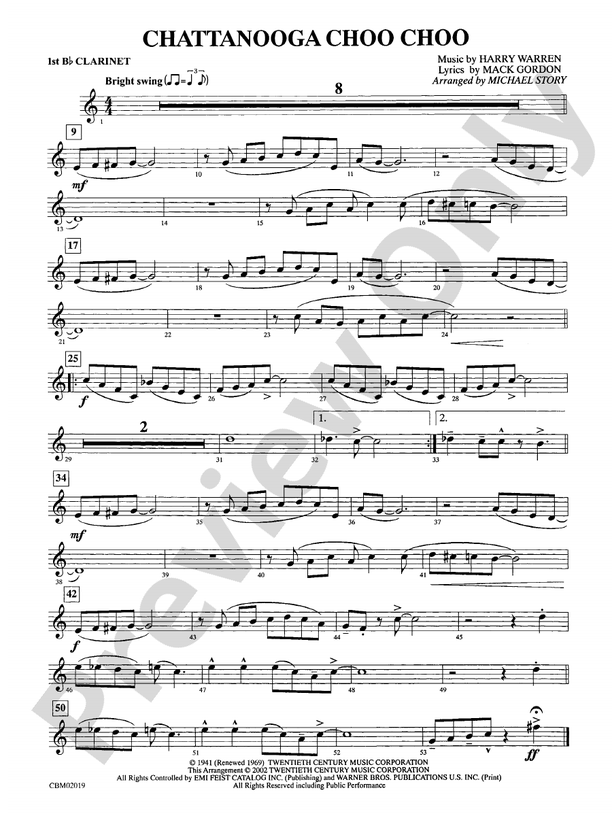 Chattanooga Choo Choo: 1st B-flat Clarinet: 1st B-flat Clarinet Part ...
