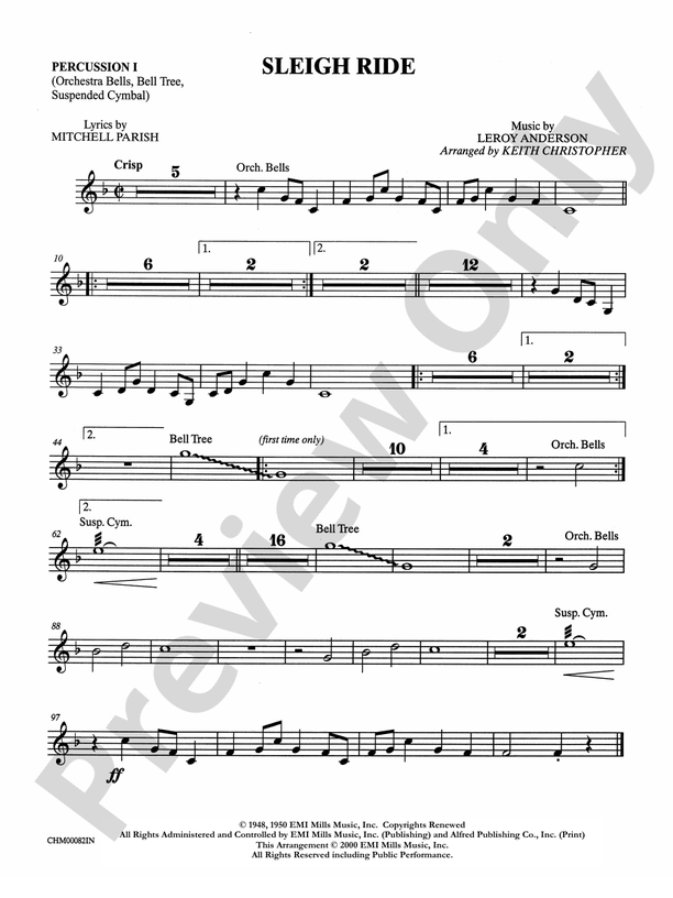 Sleigh Ride: 1st Percussion: 1st Percussion Part - Digital Sheet Music Download