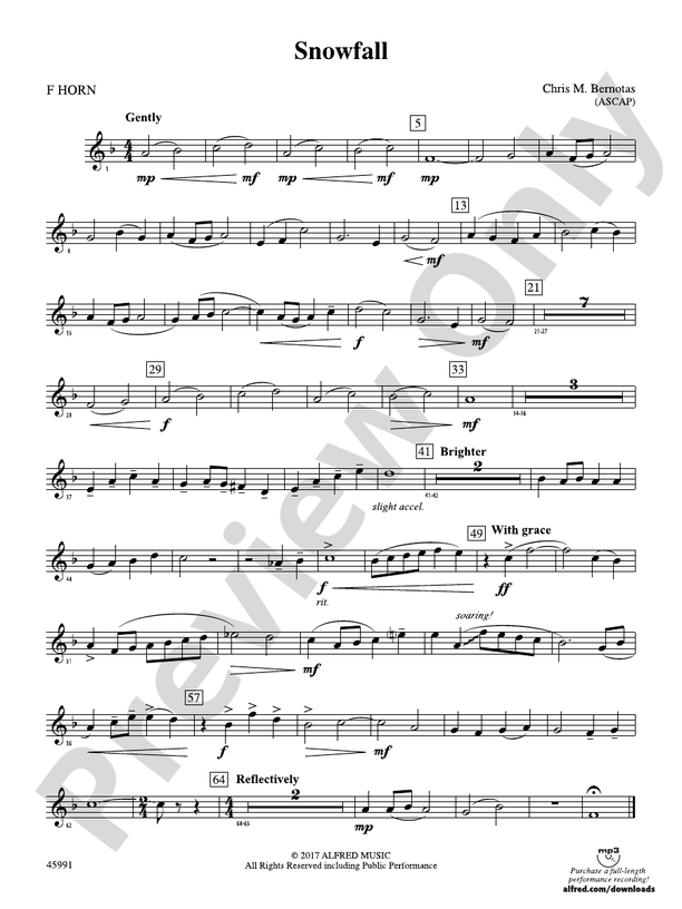Snowfall: 1st F Horn: 1st F Horn Part - Digital Sheet Music Download