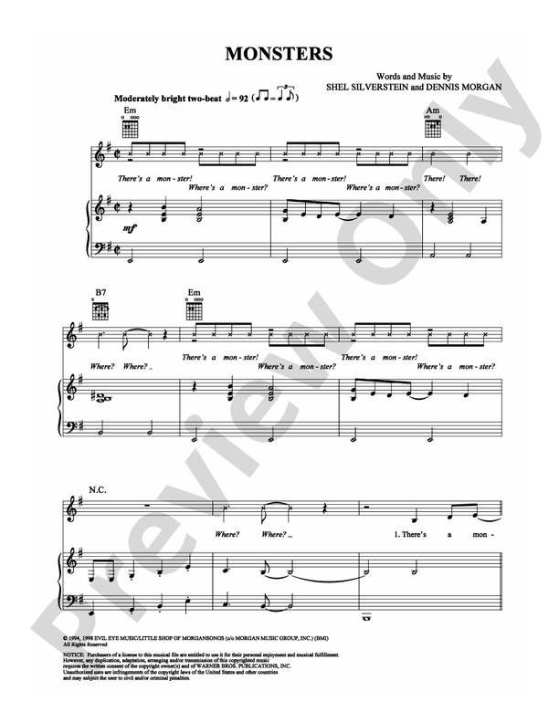 Monsters: Piano/Vocal/Chords: Shel Silverstein - Digital Sheet Music ...