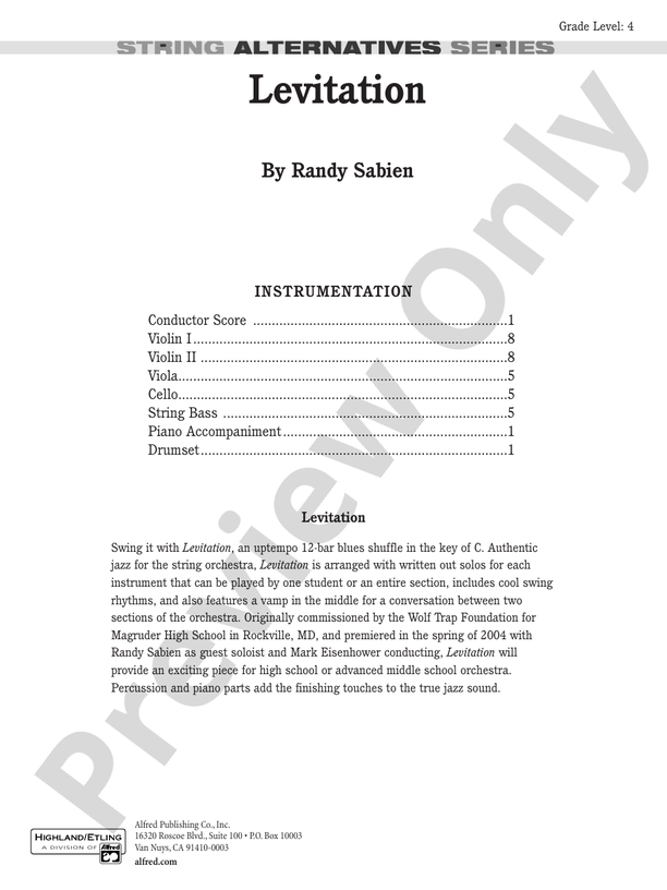 Levitation: Score: String Orchestra Score - Digital Sheet Music Download