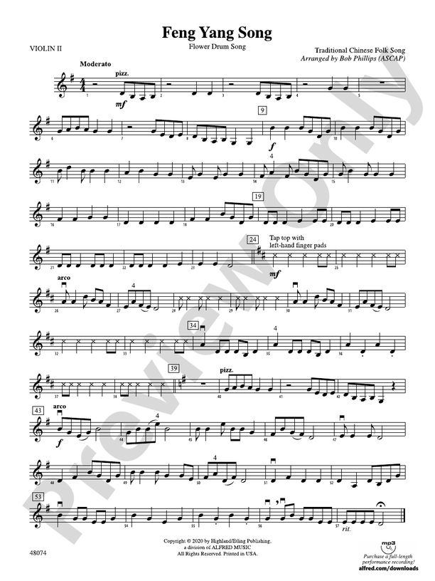 Feng Yang Song: 2nd Violin: 2nd Violin Part - Digital Sheet Music Download