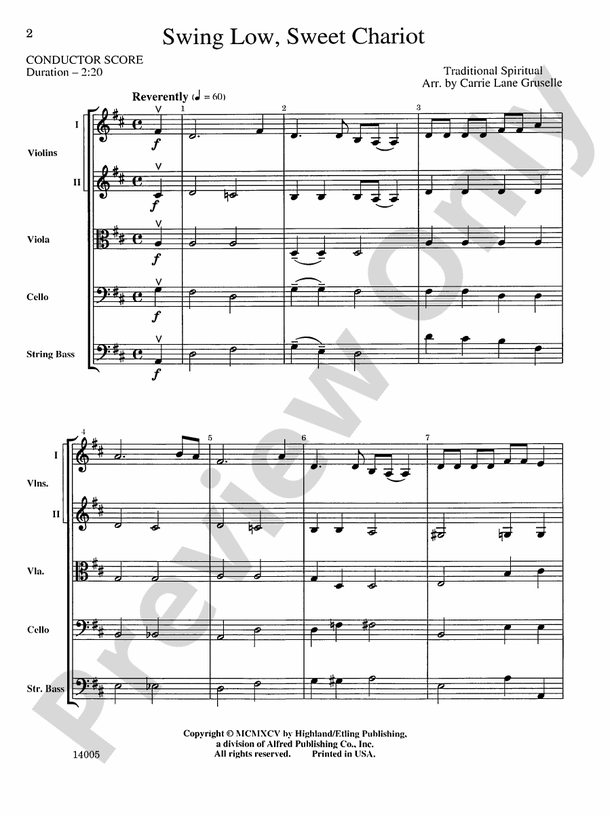 Swing Low, Sweet Chariot: String Orchestra Conductor Score & Parts ...