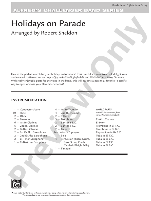 Holidays on Parade: Concert Band Conductor Score & Parts: Robert Sheldon - Digital Sheet Music ...