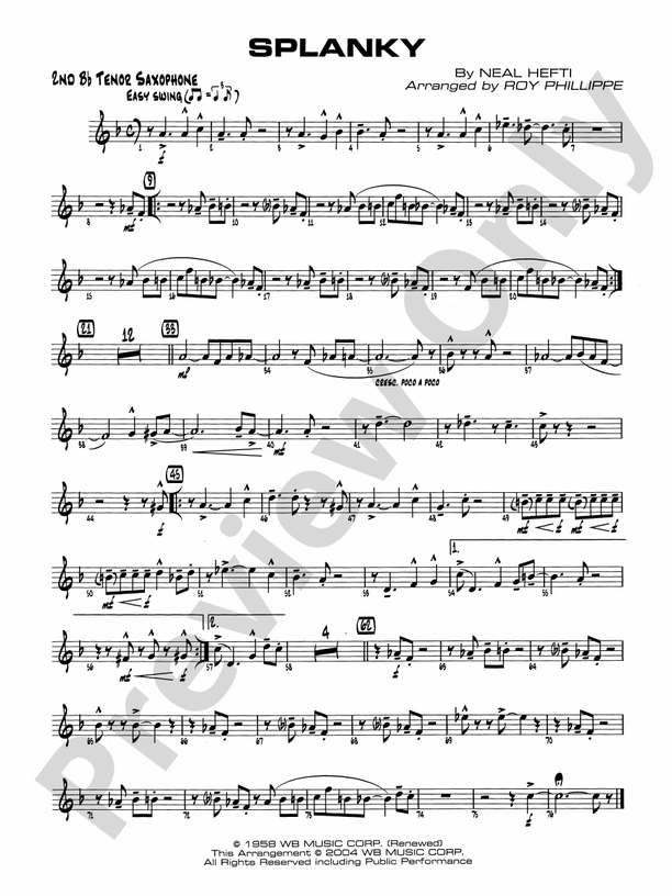 Splanky: 2nd B-flat Tenor Saxophone: 2nd B-flat Tenor Saxophone Part - Digital Sheet Music Download