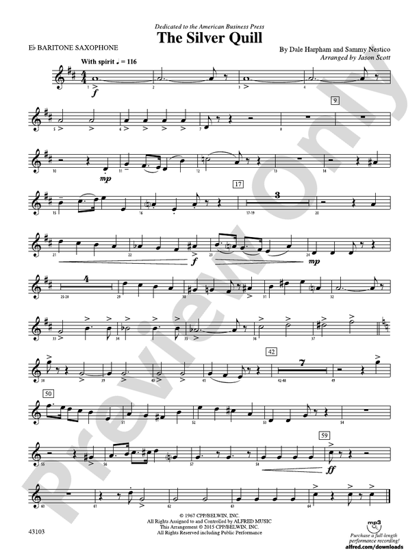 The Silver Quill: E-flat Baritone Saxophone: E-flat Baritone Saxophone Part - Digital Sheet ...