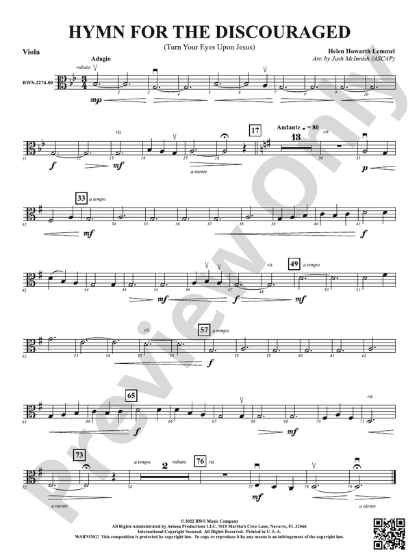 Hymn for the Discouraged - Turn Your Eyes Upon Jesus: Viola: Viola Part ...