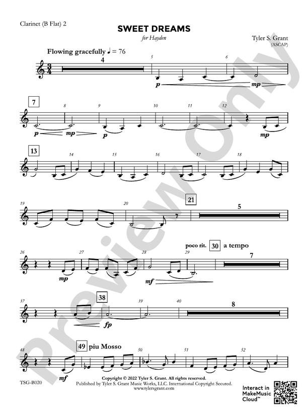 Sweet Dreams: 2nd B-flat Clarinet: 2nd B-flat Clarinet Part - Digital ...