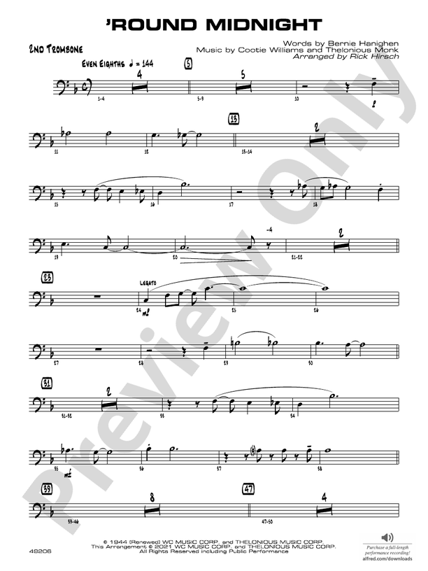 'Round Midnight: 2nd Trombone: 2nd Trombone Part - Digital Sheet Music Download