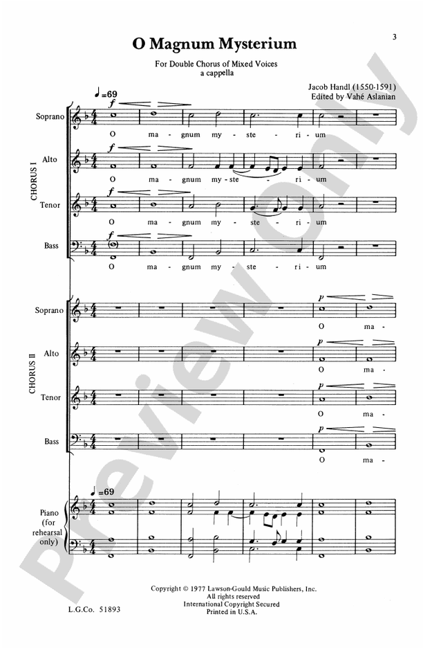 O Magnum Mysterium: SATB Double Chorus Choral Octavo: Jacob Handl ...