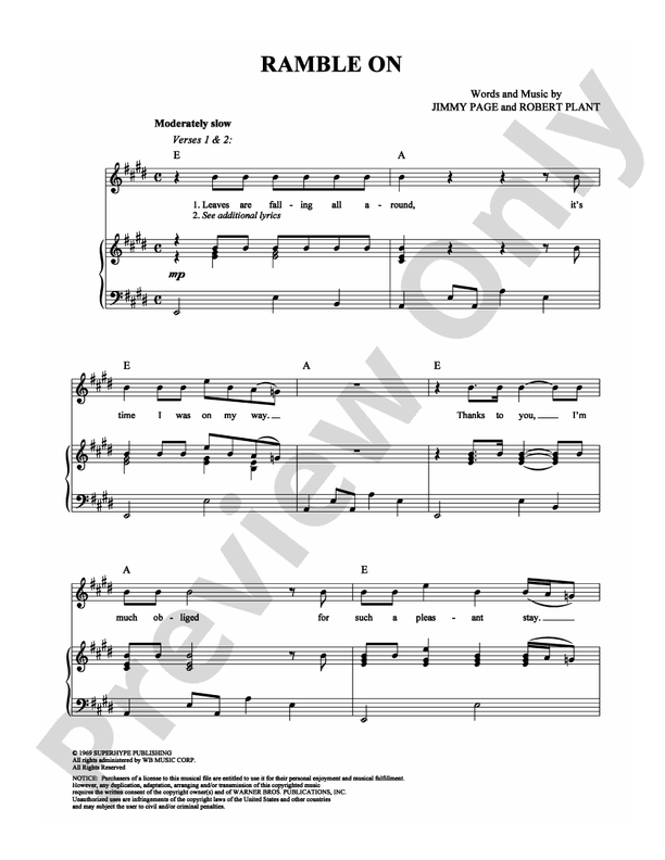Ramble On: Piano/Vocal/Chords: Led Zeppelin - Digital Sheet Music Download
