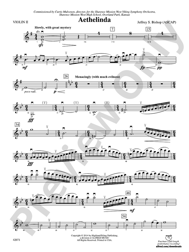 Aethelinda: 2nd Violin: 2nd Violin Part - Digital Sheet Music Download