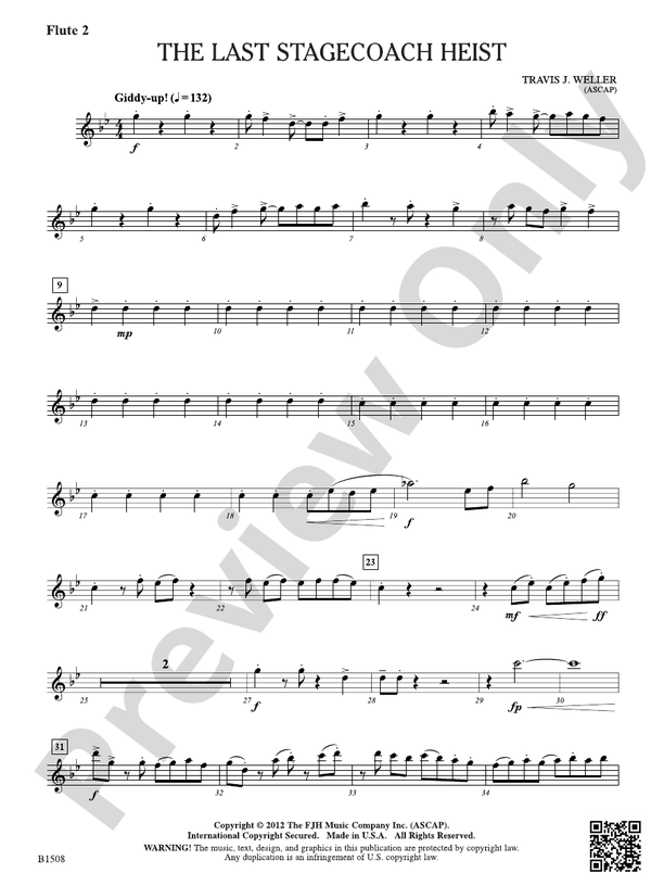 The Last Stagecoach Heist: Flute 2: Flute 2 Part: Travis J. Weller ...