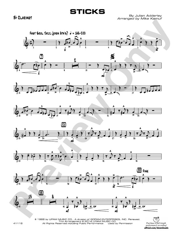 Sticks: 1st B-flat Clarinet: 1st B-flat Clarinet Part - Digital Sheet ...