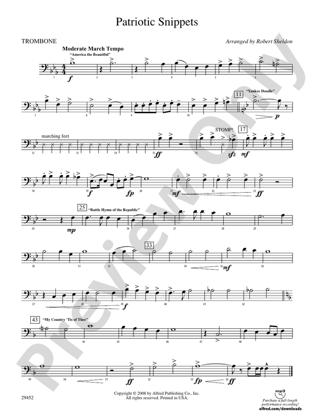 Patriotic Snippets: 1st Trombone: 1st Trombone Part - Digital Sheet ...