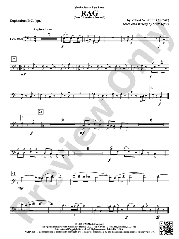 Rag - From American Dances: Optioinal Baritone Bass Clef: Optioinal ...