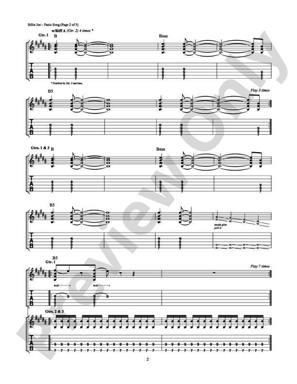 Panic Song: Guitar TAB: Green Day - Digital Sheet Music Download