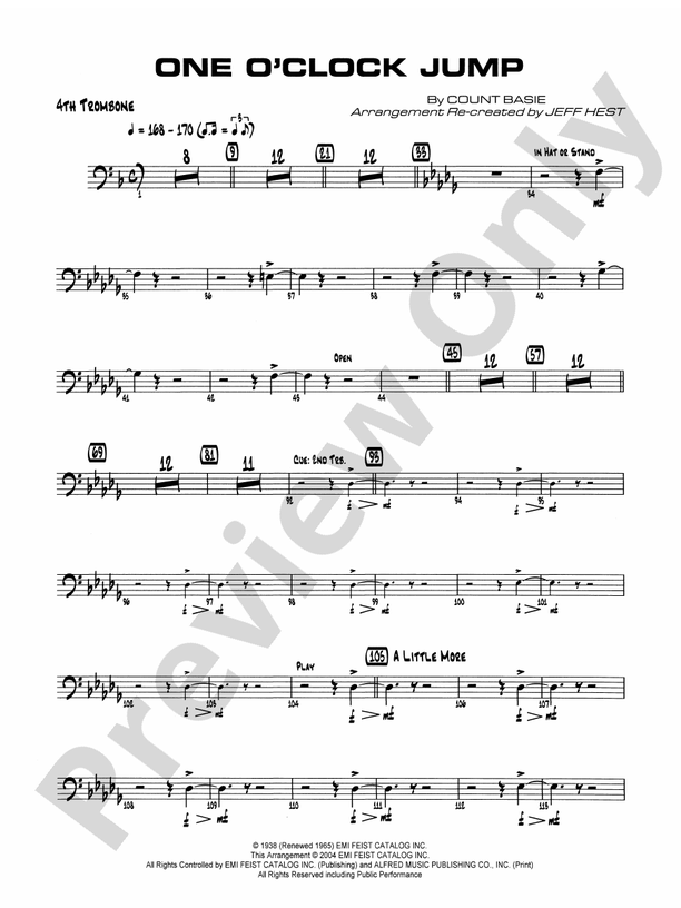 One O'Clock Jump: 4th Trombone: 4th Trombone Part - Digital Sheet Music ...