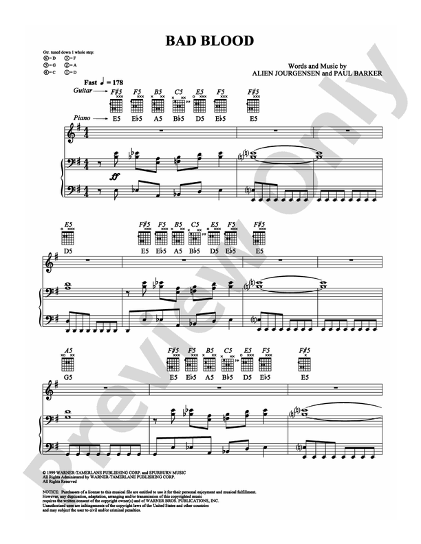 Bad Blood: Piano/Vocal/Chords: Ministry - Digital Sheet Music Download
