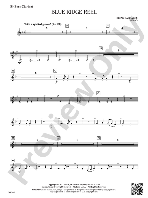 Blue Ridge Reel: B-flat Bass Clarinet: B-flat Bass Clarinet Part: Brian ...