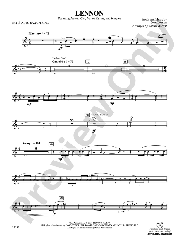 Lennon 2nd E Flat Alto Saxophone 2nd E Flat Alto Saxophone Part