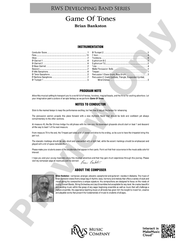 Game of Tones: Score: Concert Band Score: Brian Bankston - Digital Sheet Music Download