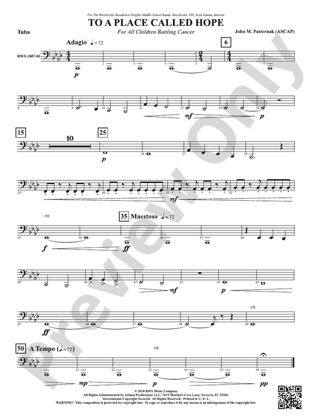 To a Place Called Hope - For All Children Battling Cancer: Tuba: Tuba ...