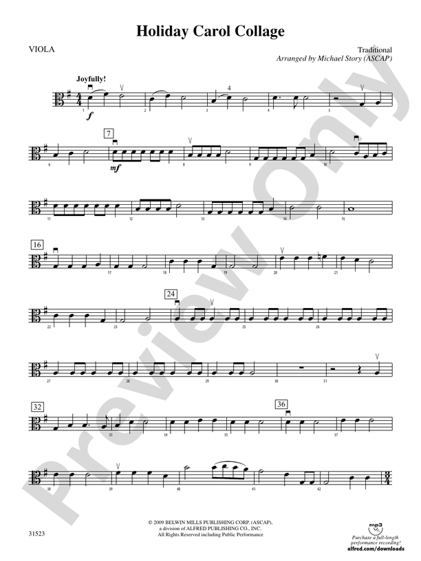 Holiday Carol Collage: Viola: Viola Part - Digital Sheet Music Download
