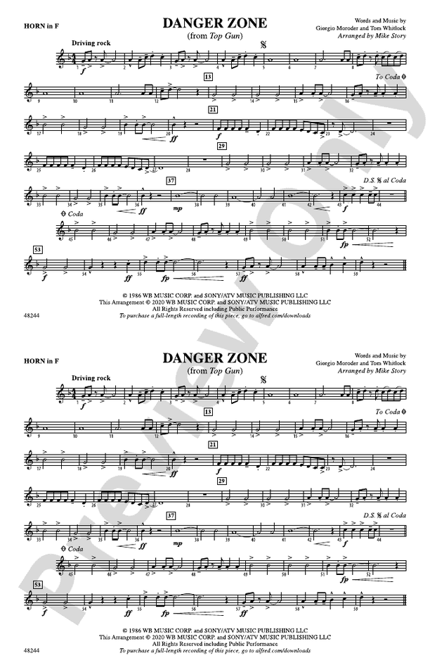 Danger Zone: 1st F Horn: 1st F Horn Part - Digital Sheet Music Download