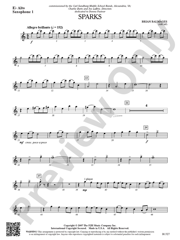 Sparks: E-flat Alto Saxophone 1: E-flat Alto Saxophone 1 Part: Brian Balmages - Digital Sheet ...