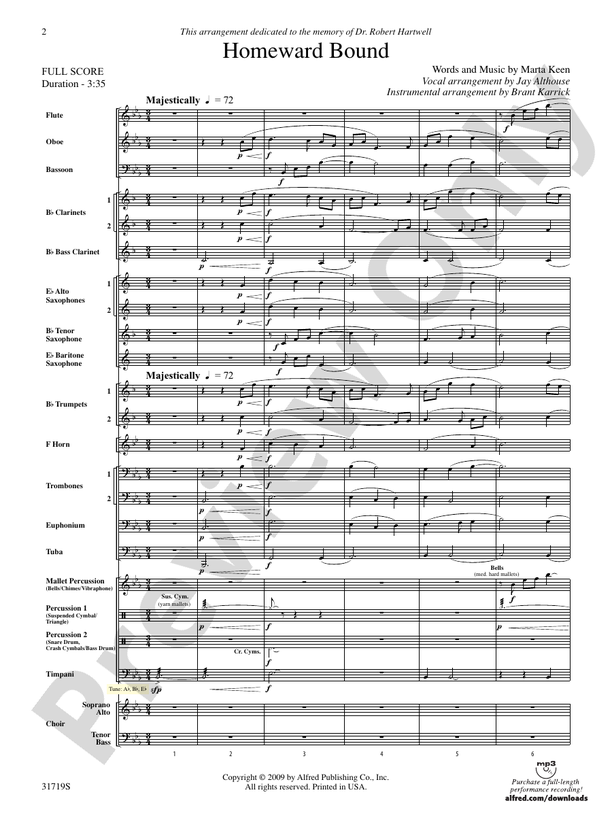 Homeward Bound: Concert Band Conductor Score & Parts: Marta Keen ...