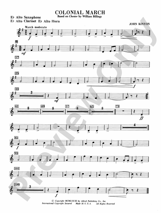Colonial March (Based on Chester): E-flat Alto Saxophone: E-flat Alto ...