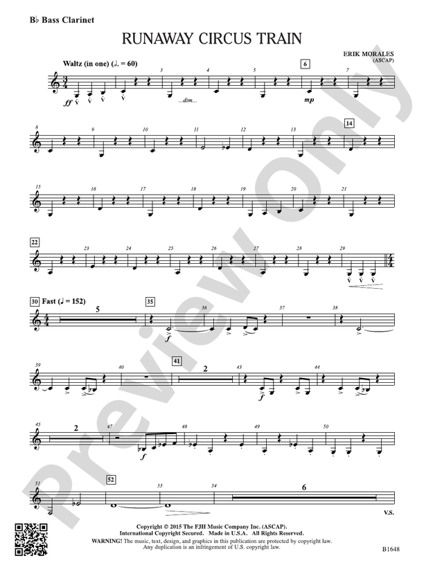 Runaway Circus Train: B-flat Bass Clarinet: B-flat Bass Clarinet Part ...