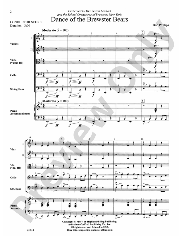 Dance of the Brewster Bears: String Orchestra Conductor Score & Parts: Bob Phillips - Digital ...