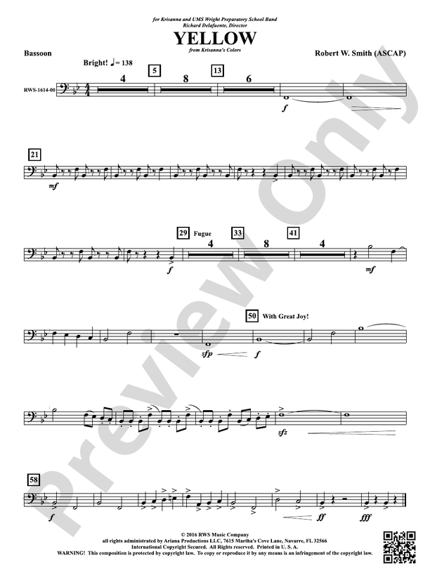 Yellow: Bassoon: Bassoon Part: Robert W. Smith - Digital Sheet Music ...