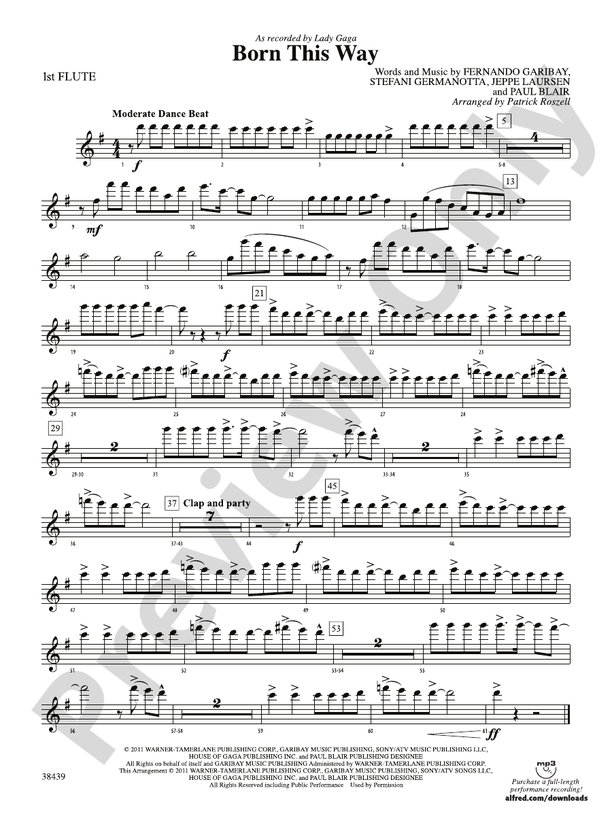 Born This Way: Flute: Flute Part - Digital Sheet Music Download