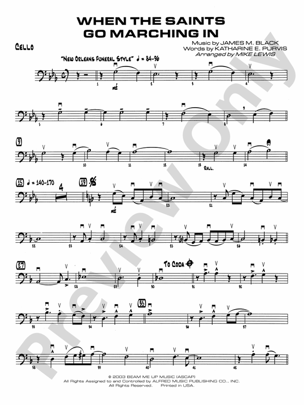 When the Saints Go Marching In: Cello: Cello Part - Digital Sheet Music ...