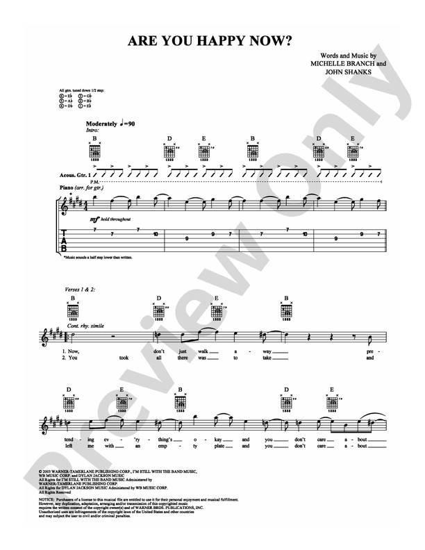 Are You Happy Now?: Guitar TAB: Michelle Branch - Digital Sheet Music ...