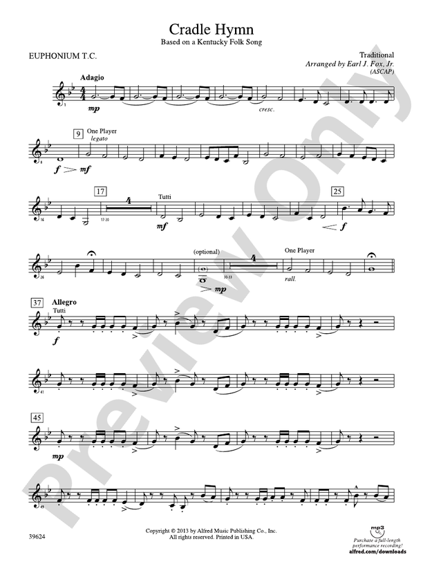 Cradle Hymn: Baritone T.C.: Baritone T.C. Part - Digital Sheet Music ...