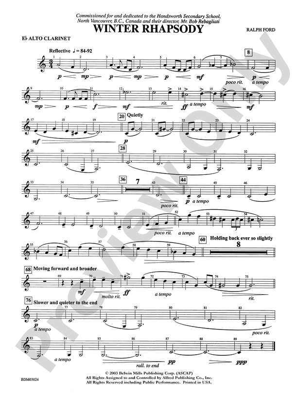 Winter Rhapsody: E-flat Alto Clarinet: E-flat Alto Clarinet Part ...