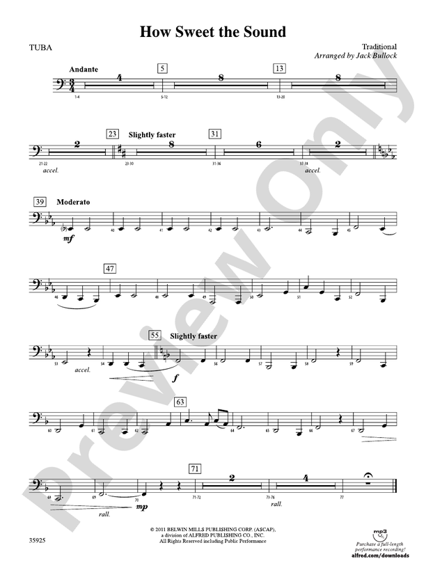 How Sweet the Sound: Tuba: Tuba Part - Digital Sheet Music Download