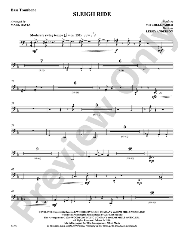 Sleigh Ride: Bass Trombone: Bass Trombone Part - Digital Sheet Music ...